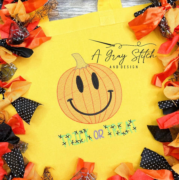 Sketch Fill Smiley Face Pumpkin Quick Stitch Machine Embroidery Design ...