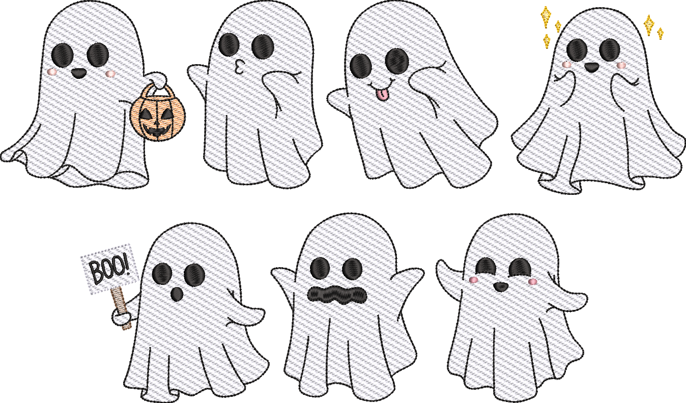 Cutie Ghost Bundle Sketch Fill – A Gray Stitch and Design