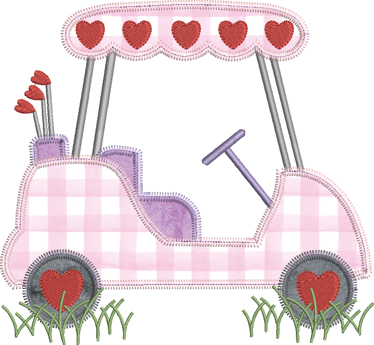 Zig Zag Stitch Applique Girl Valentine Golf Cart – A Gray Stitch and Design