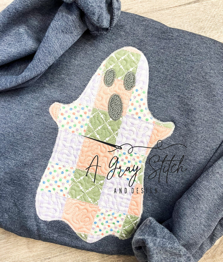 Quilted Square Patchwork Ghost Applique Design – A Gray Stitch and Design