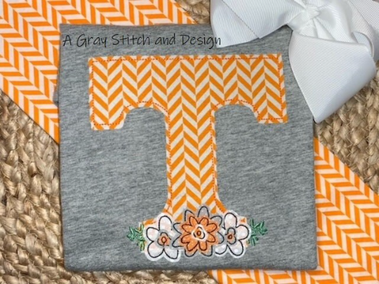 Floral Power T Quick Stitch Applique Design – A Gray Stitch and Design