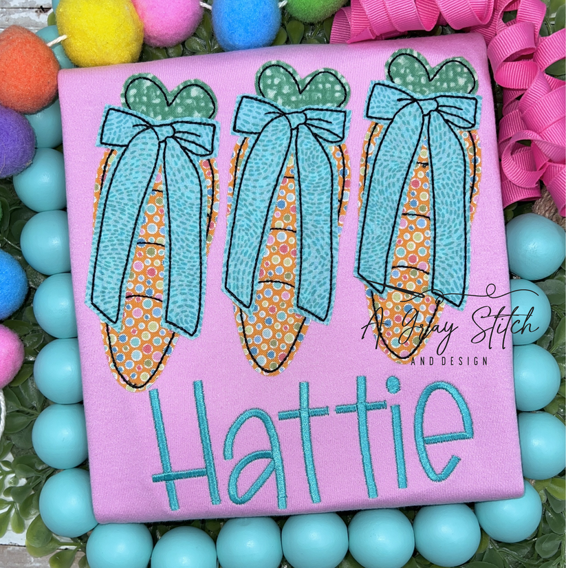 Bean Stitch Applique Simple Carrot Trio with Bows Easter Machine Embro ...